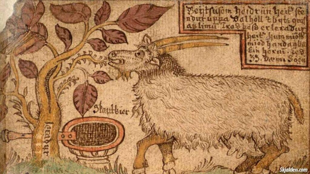 Heidrun and Eikthyrnir | Norse Mythology - Skjalden.com